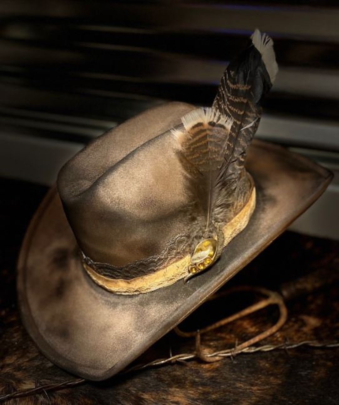 Branded Cowboy Hat Distressed Cowgirl Hat Burned Wide Brim - Etsy