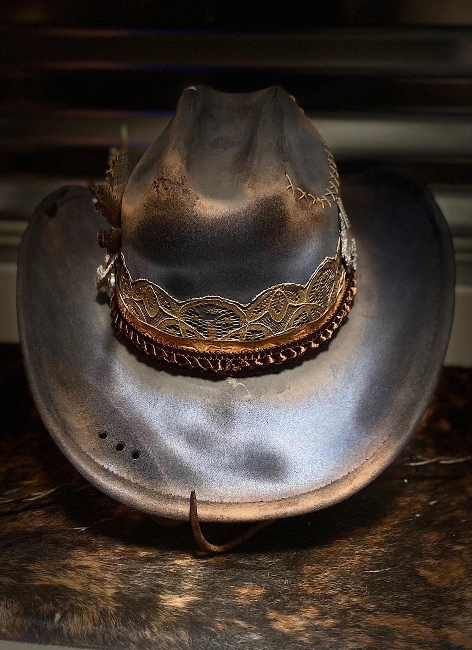 Branded Cowboy Hat, Distressed Cowgirl Hat, Burned Wide Brim Hat ...