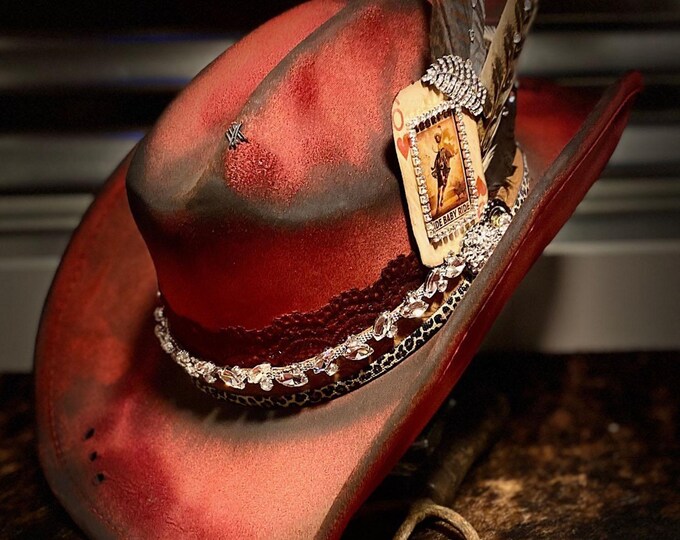 Branded Cowboy Hat, Distressed Cowgirl Hat, Burned Wide Brim Hat ...