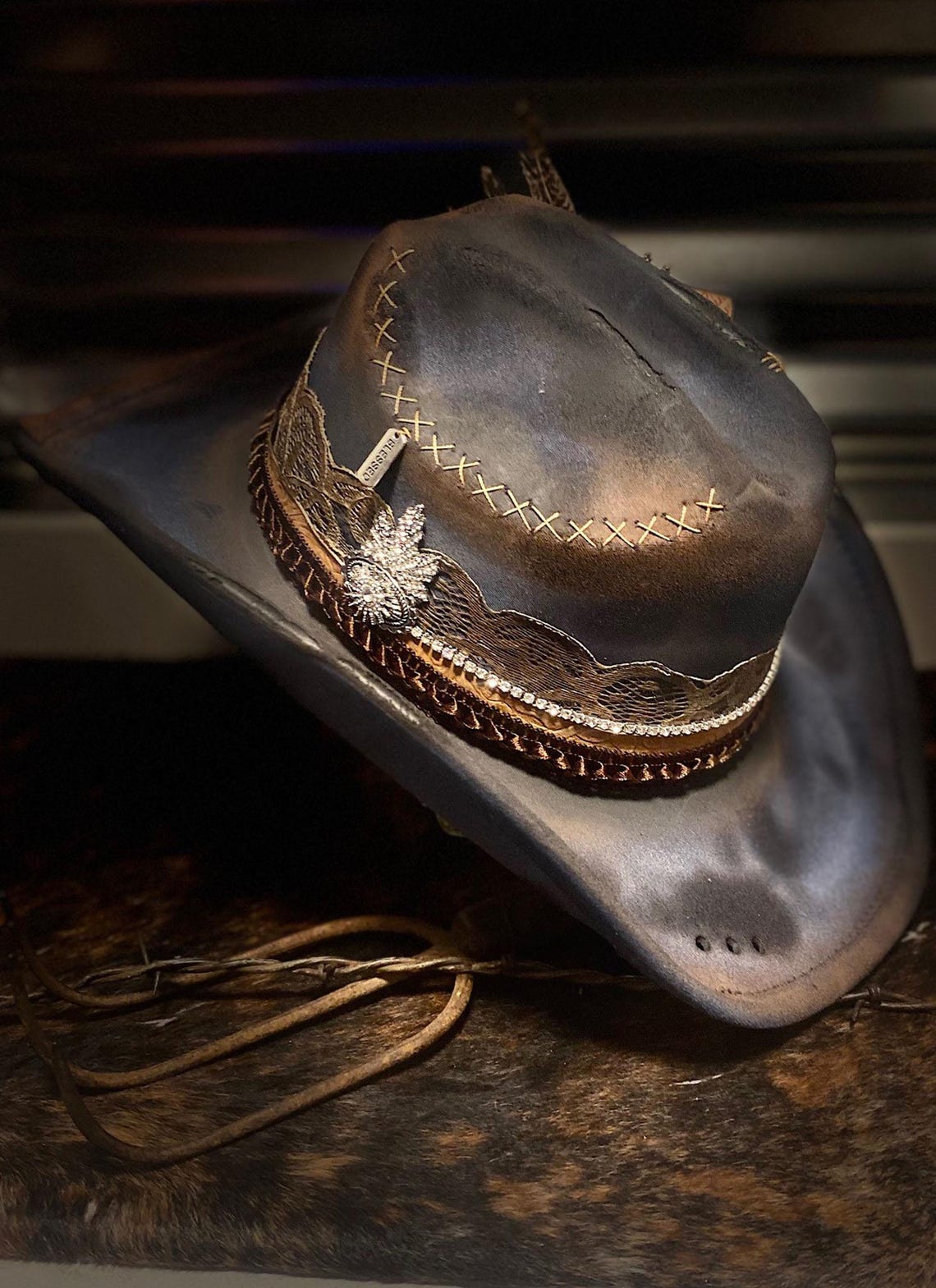 Branded Cowboy Hat, Distressed Cowgirl Hat, Burned Wide Brim Hat ...