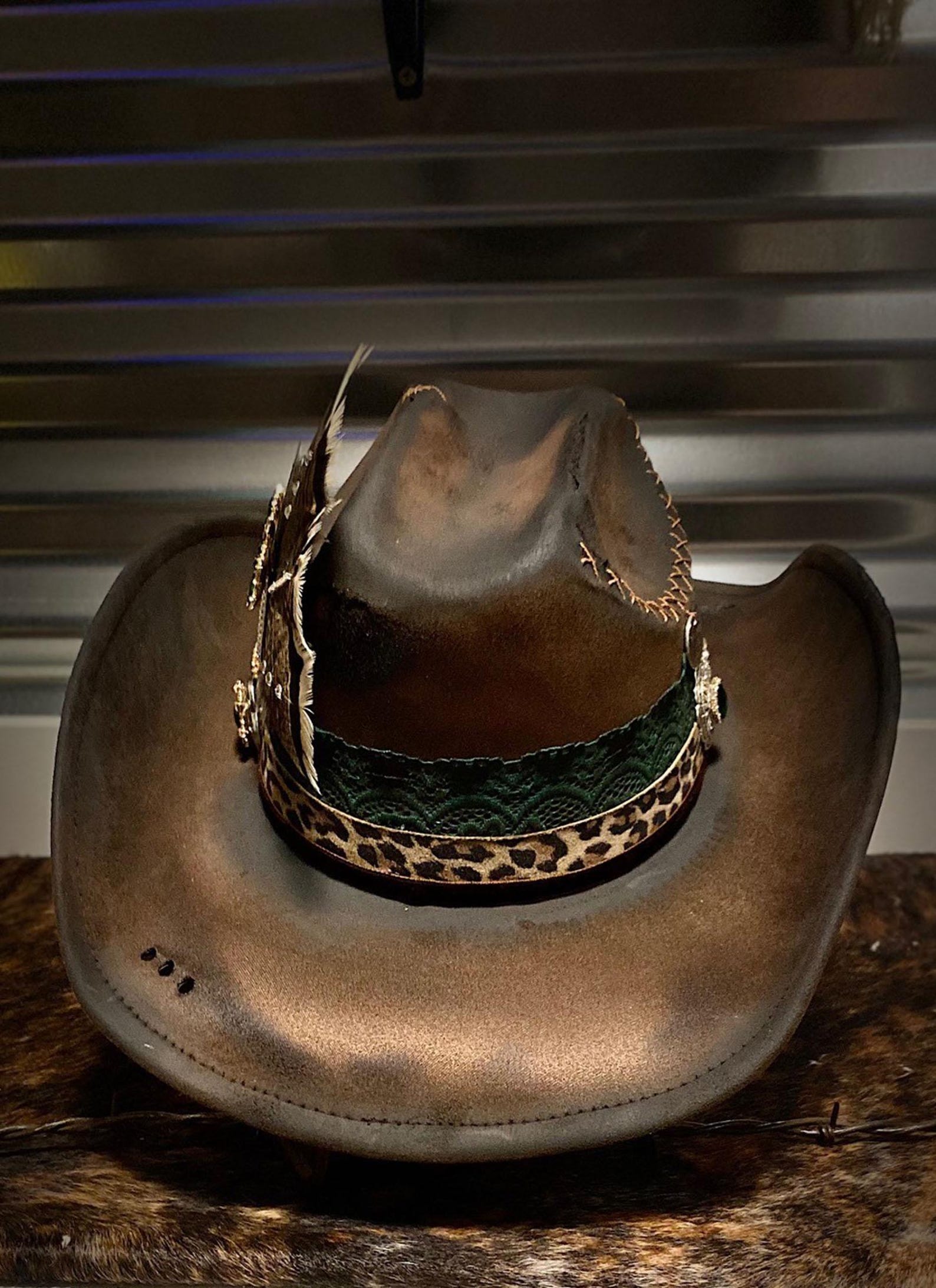 Branded Cowboy Hat, Distressed Cowgirl Hat, Burned Wide Brim Hat ...