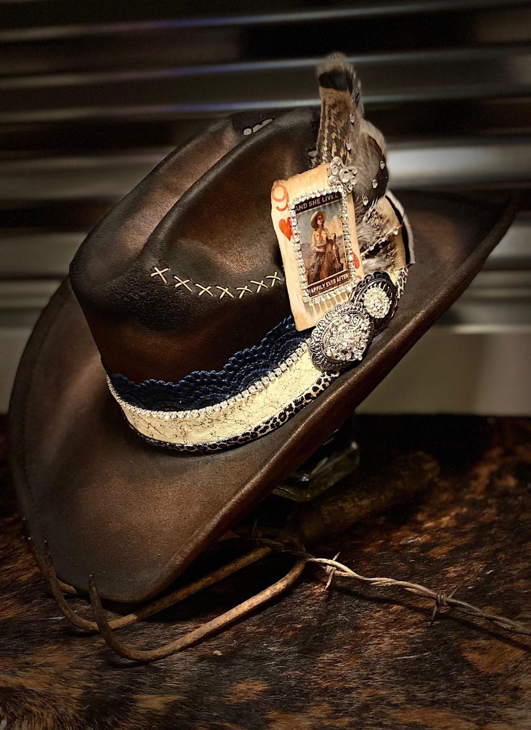 Branded Cowboy Hat, Distressed Cowgirl Hat, Burned Wide Brim Hat, Western Hat, Custom Cowboy Hat ...