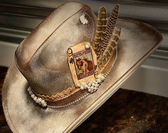 Branded Cowboy Hat, Distressed Cowgirl Hat, Burned Wide Brim Hat, Western Hat, Custom Cowboy Hat ...
