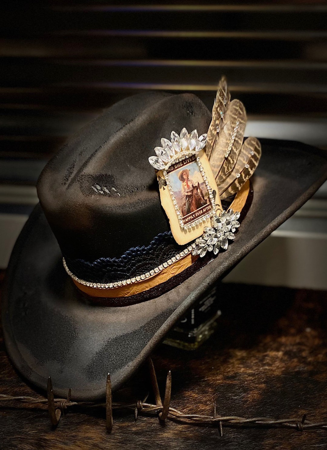 Branded Cowboy Hat, Distressed Cowgirl Hat, Burned Wide Brim Hat ...