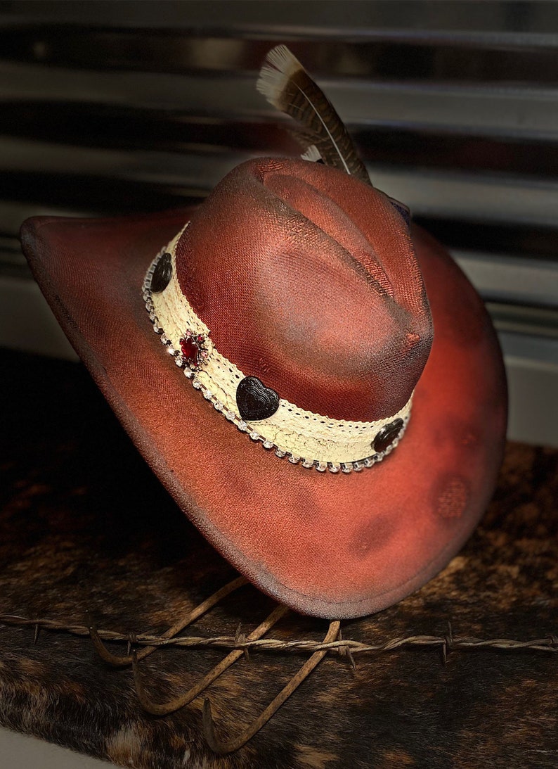 Branded Cowboy Hat, Distressed Cowgirl Hat, Burned Wide Brim Hat ...