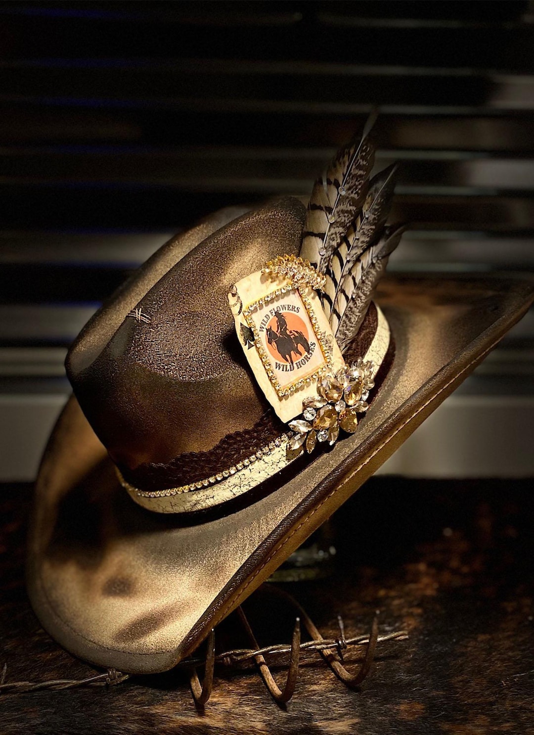 Branded Cowboy Hat, Distressed Cowgirl Hat, Burned Wide Brim Hat ...