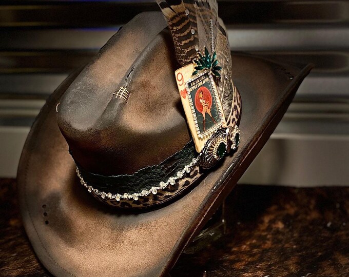 Branded Cowboy Hat, Distressed Cowgirl Hat, Burned Wide Brim Hat ...