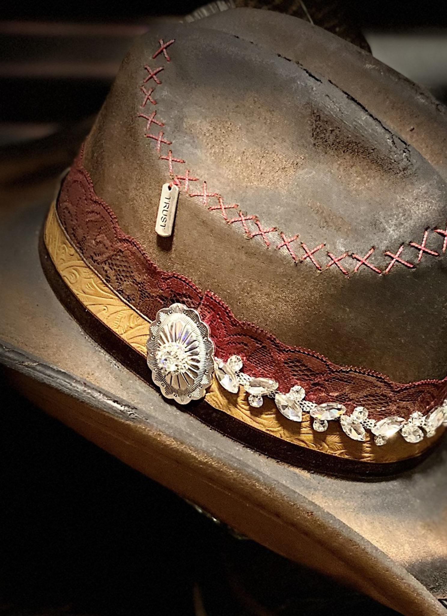 Branded Cowboy Hat, Distressed Cowgirl Hat, Burned Wide Brim Hat ...