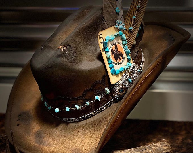 Branded Cowboy Hat, Distressed Cowgirl Hat, Burned Wide Brim Hat ...