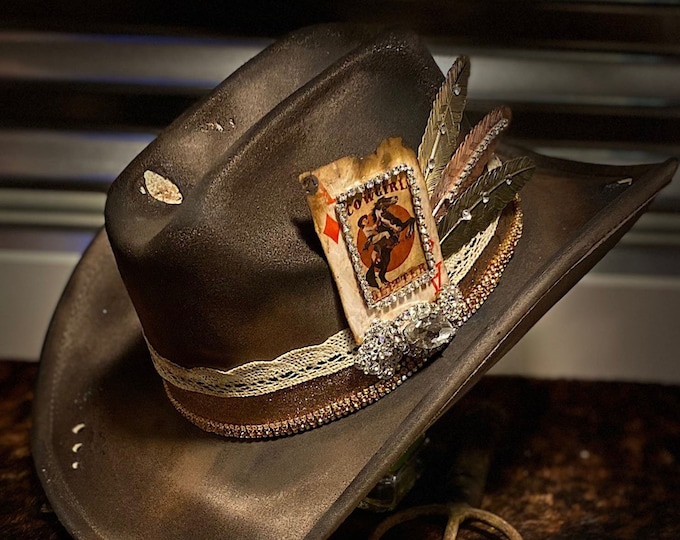 Branded Cowboy Hat, Distressed Cowgirl Hat, Burned Wide Brim Hat, Western Hat, Custom Cowboy Hat ...