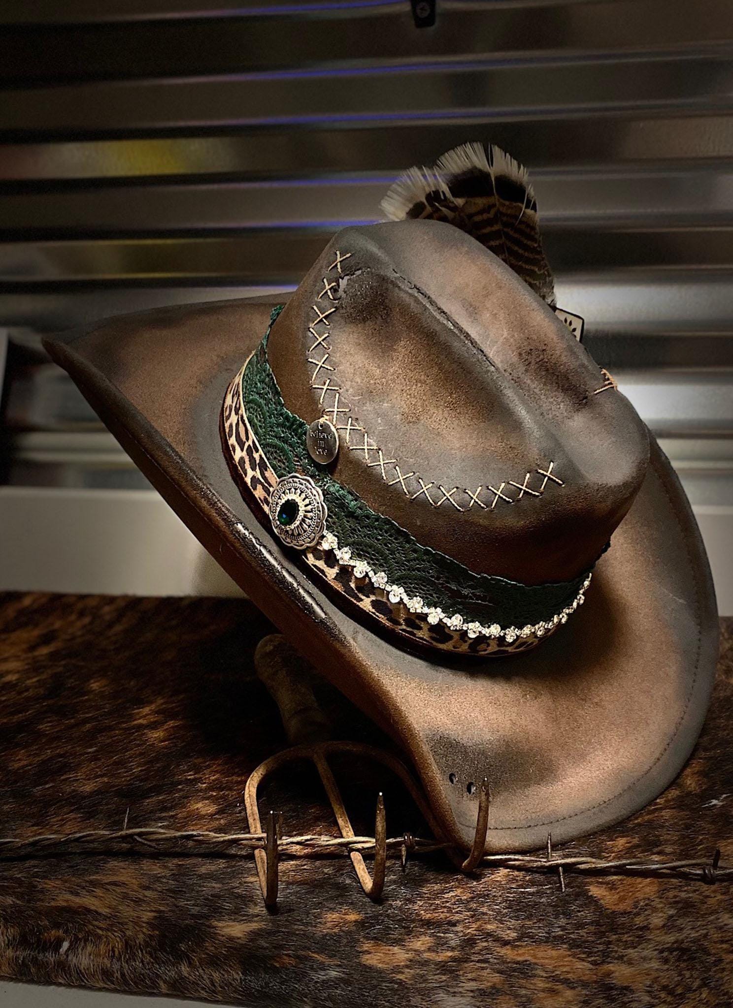 Branded Cowboy Hat, Distressed Cowgirl Hat, Burned Wide Brim Hat ...