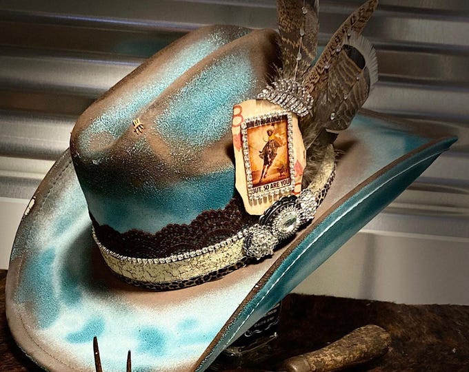 Branded Cowboy Hat, Distressed Cowgirl Hat, Burned Wide Brim Hat ...