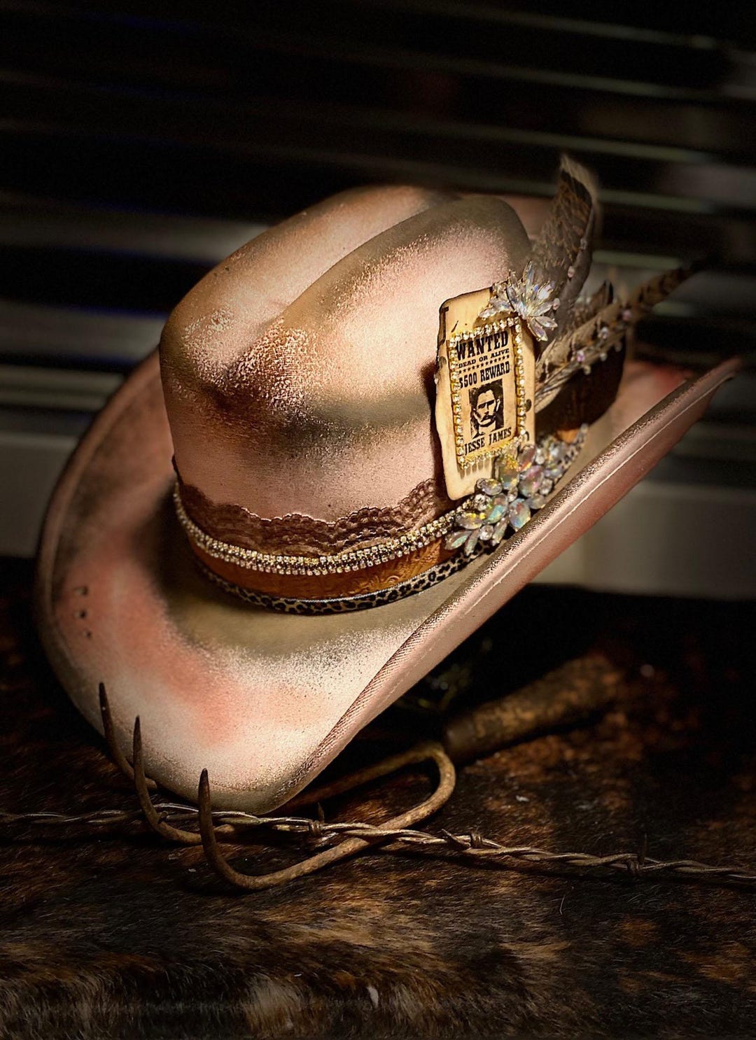 Branded Cowboy Hat, Distressed Cowgirl Hat, Burned Wide Brim Hat ...
