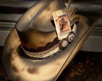 Branded Cowboy Hat, Distressed Cowgirl Hat, Burned Wide Brim Hat, Western Hat, Custom Cowboy Hat ...