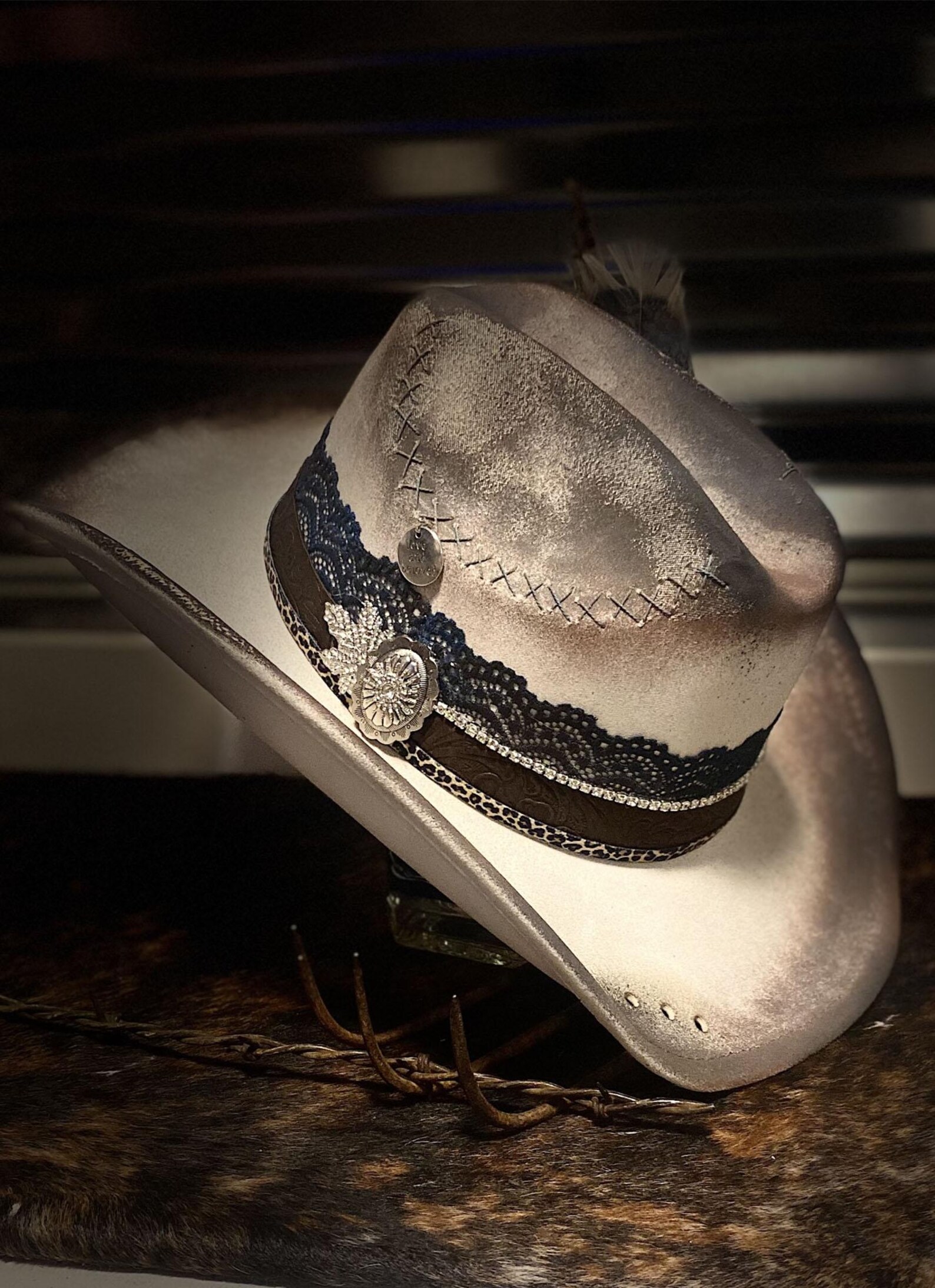 Branded Cowboy Hat, Distressed Cowgirl Hat, Burned Wide Brim Hat ...