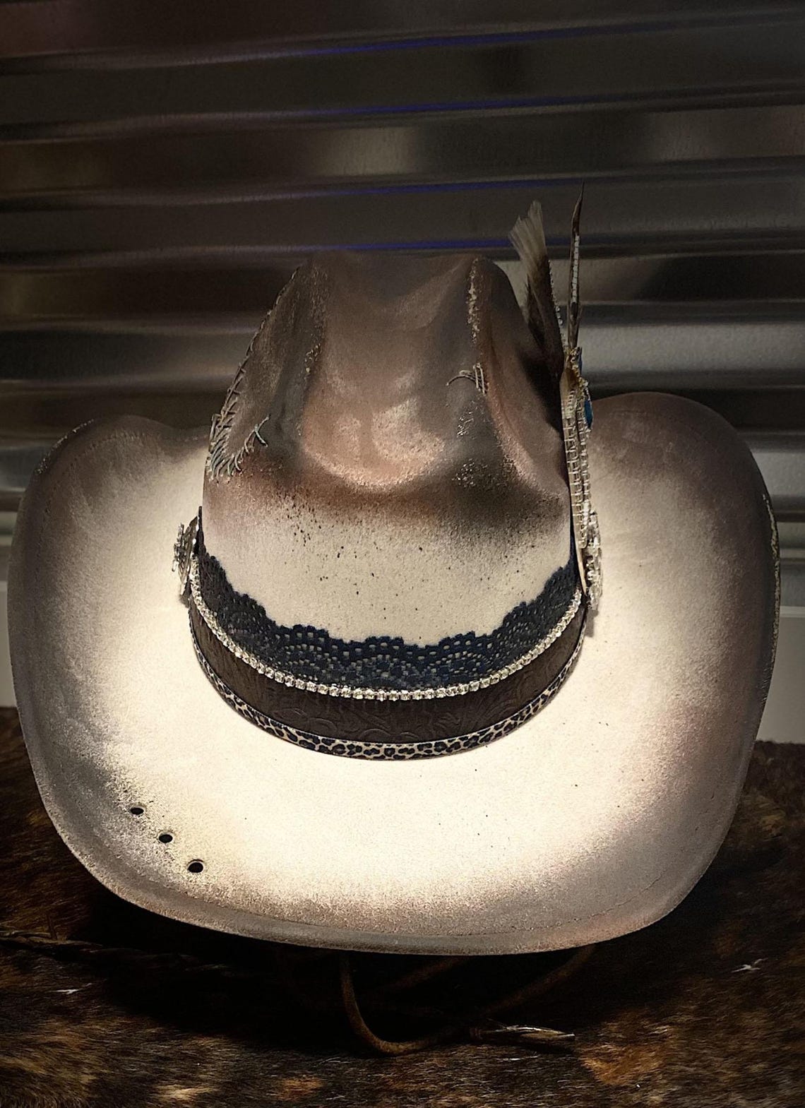 Branded Cowboy Hat, Distressed Cowgirl Hat, Burned Wide Brim Hat ...
