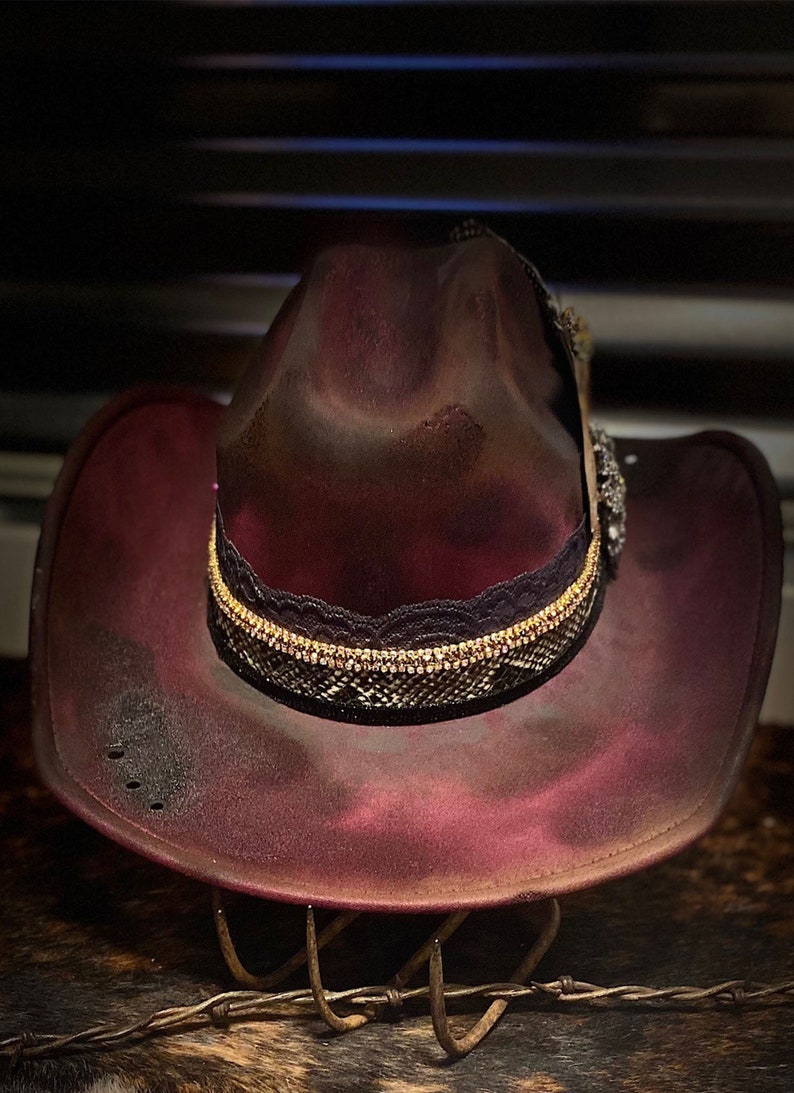 Branded Cowboy Hat, Distressed Cowgirl Hat, Burned Wide Brim Hat ...