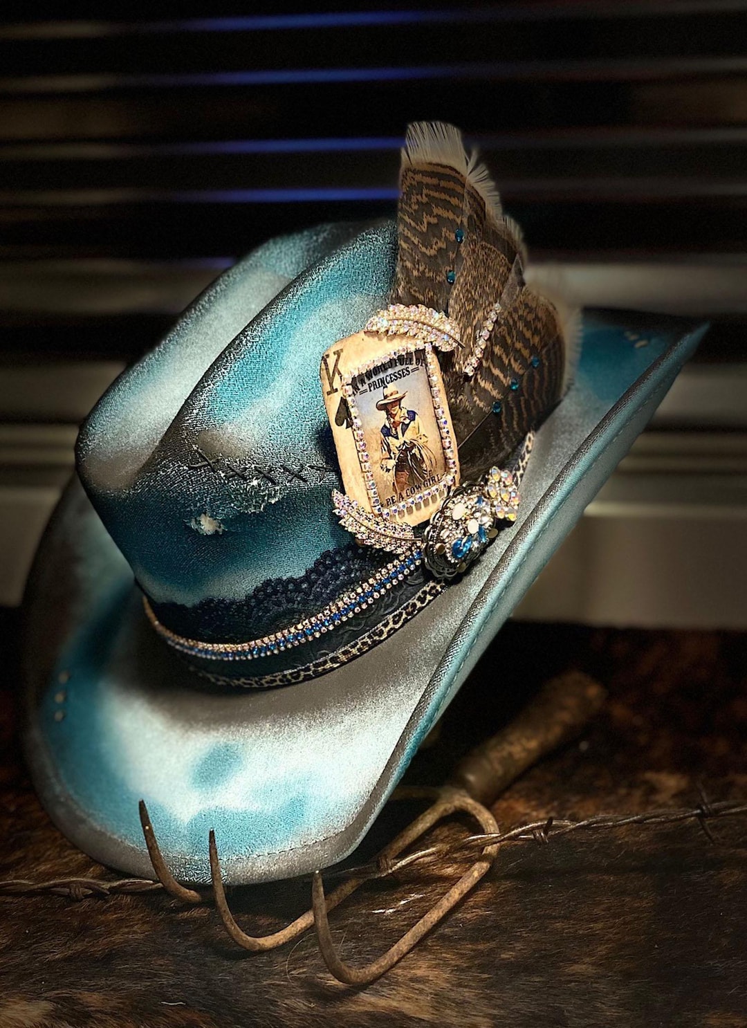 Branded Cowboy Hat, Distressed Cowgirl Hat, Burned Wide Brim Hat ...