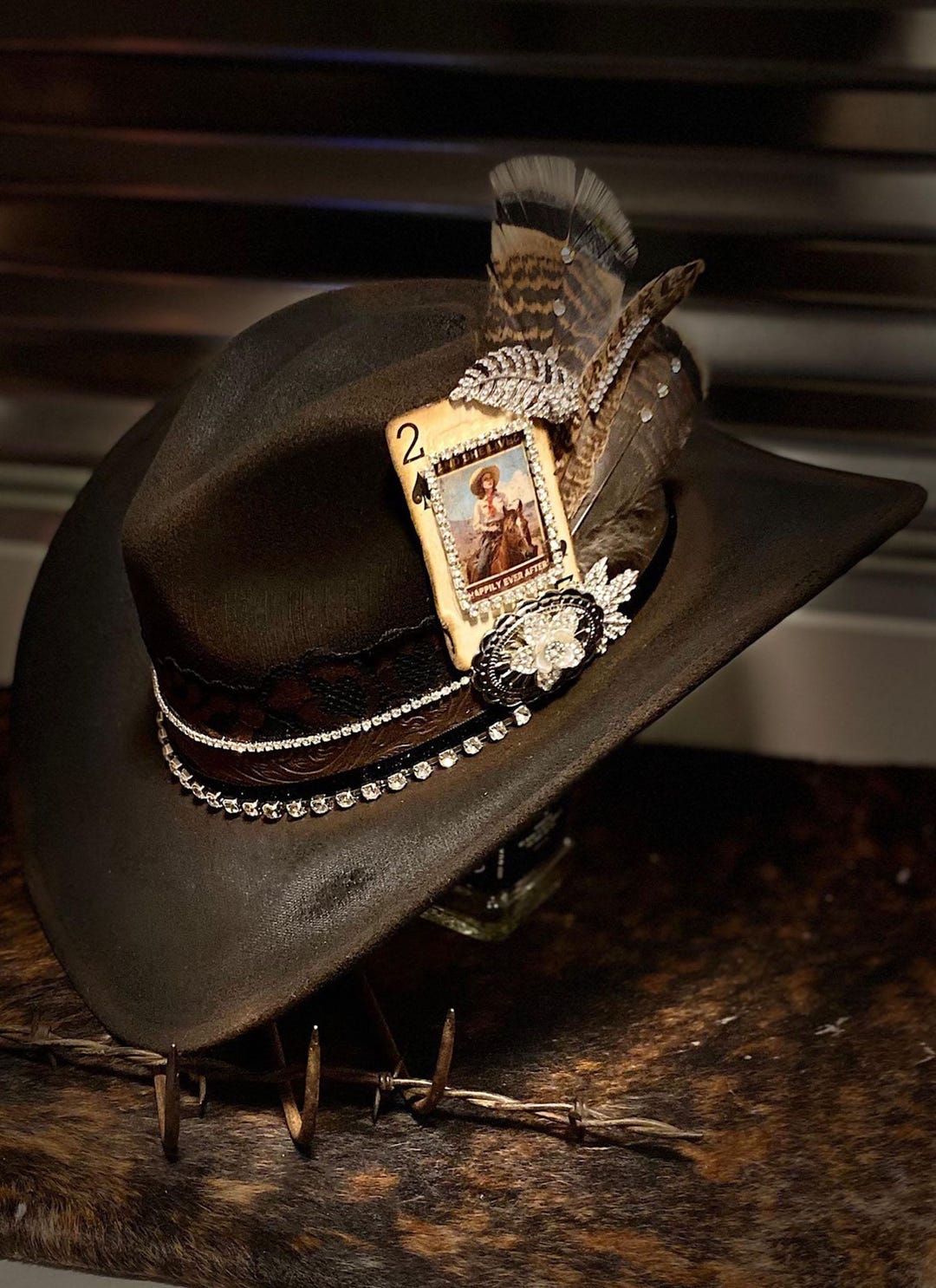 Branded Cowboy Hat, Distressed Cowgirl Hat, Burned Wide Brim Hat ...