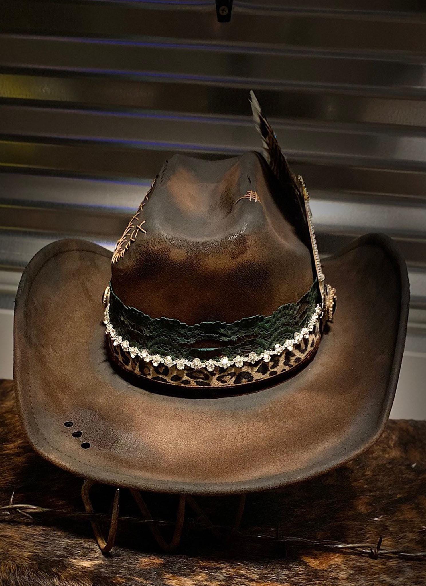 Branded Cowboy Hat, Distressed Cowgirl Hat, Burned Wide Brim Hat ...