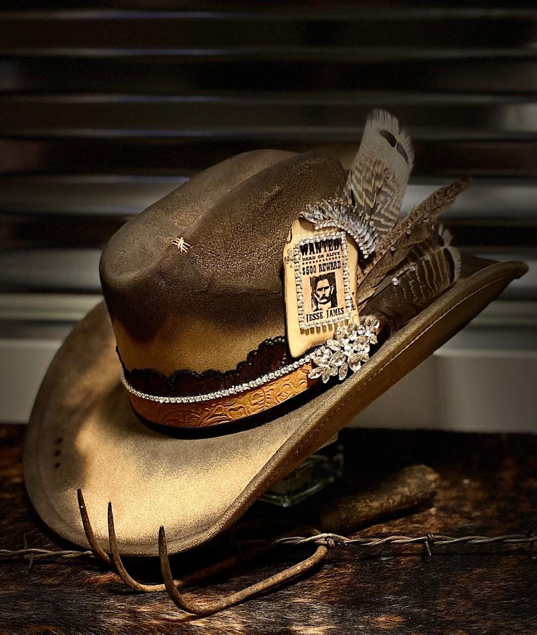 Branded Cowboy Hat, Distressed Cowgirl Hat, Burned Wide Brim Hat ...