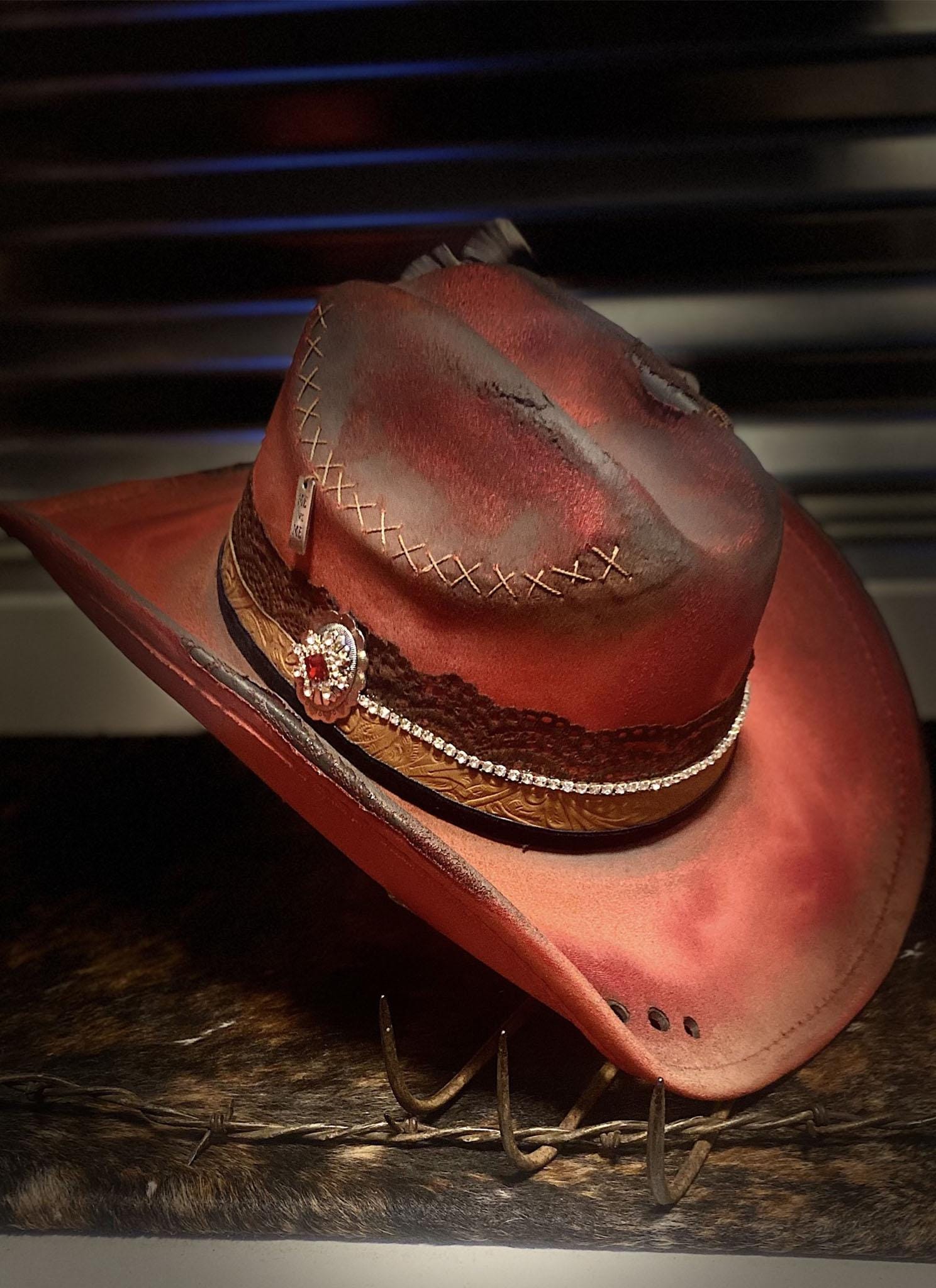 Branded Cowboy Hat, Distressed Cowgirl Hat, Burned Wide Brim Hat ...