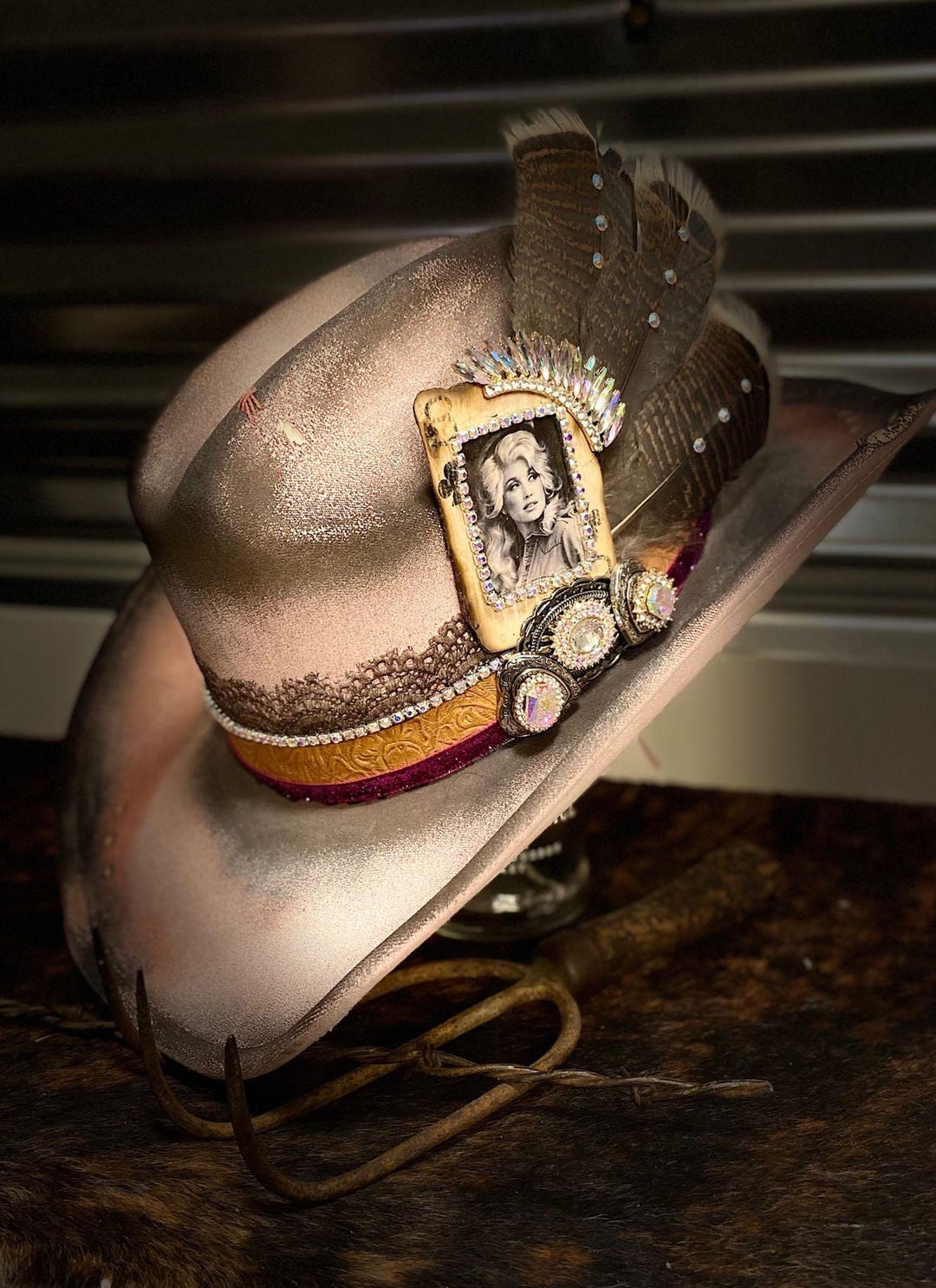 Branded Cowboy Hat, Distressed Cowgirl Hat, Burned Wide Brim Hat ...