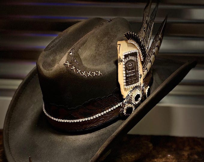 Branded Cowboy Hat, Distressed Cowgirl Hat, Burned Wide Brim Hat ...