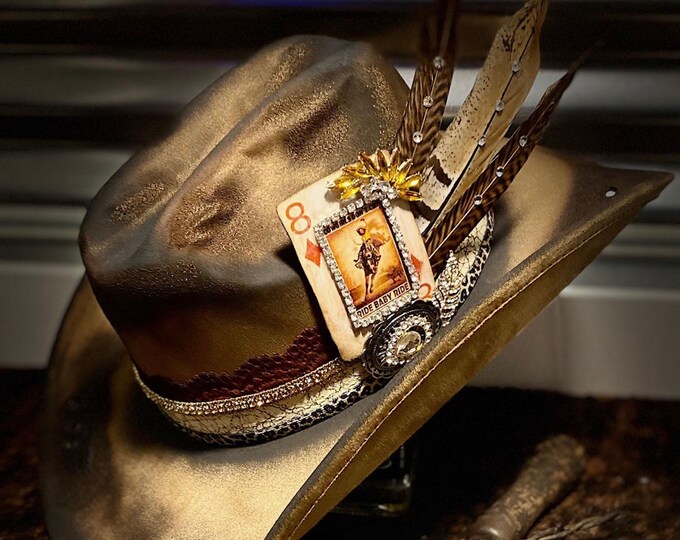 Branded Cowboy Hat, Distressed Cowgirl Hat, Burned Wide Brim Hat ...