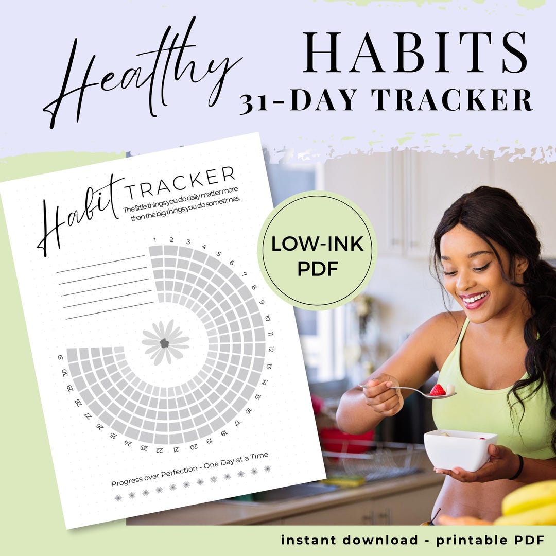 Healthy Habit Tracker Printable | Minimalist Daily Wellness Chart ...