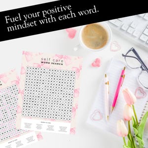 Self-care Word Search Puzzle | Pink Coquette Bow | Mindfulness Puzzle ...