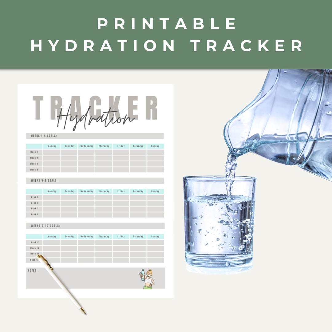 Printable Hydration Tracker - Daily Water Intake Log - Wellness Planner ...