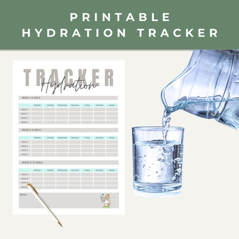 Printable Hydration Tracker - Daily Water Intake Log - Wellness Planner ...
