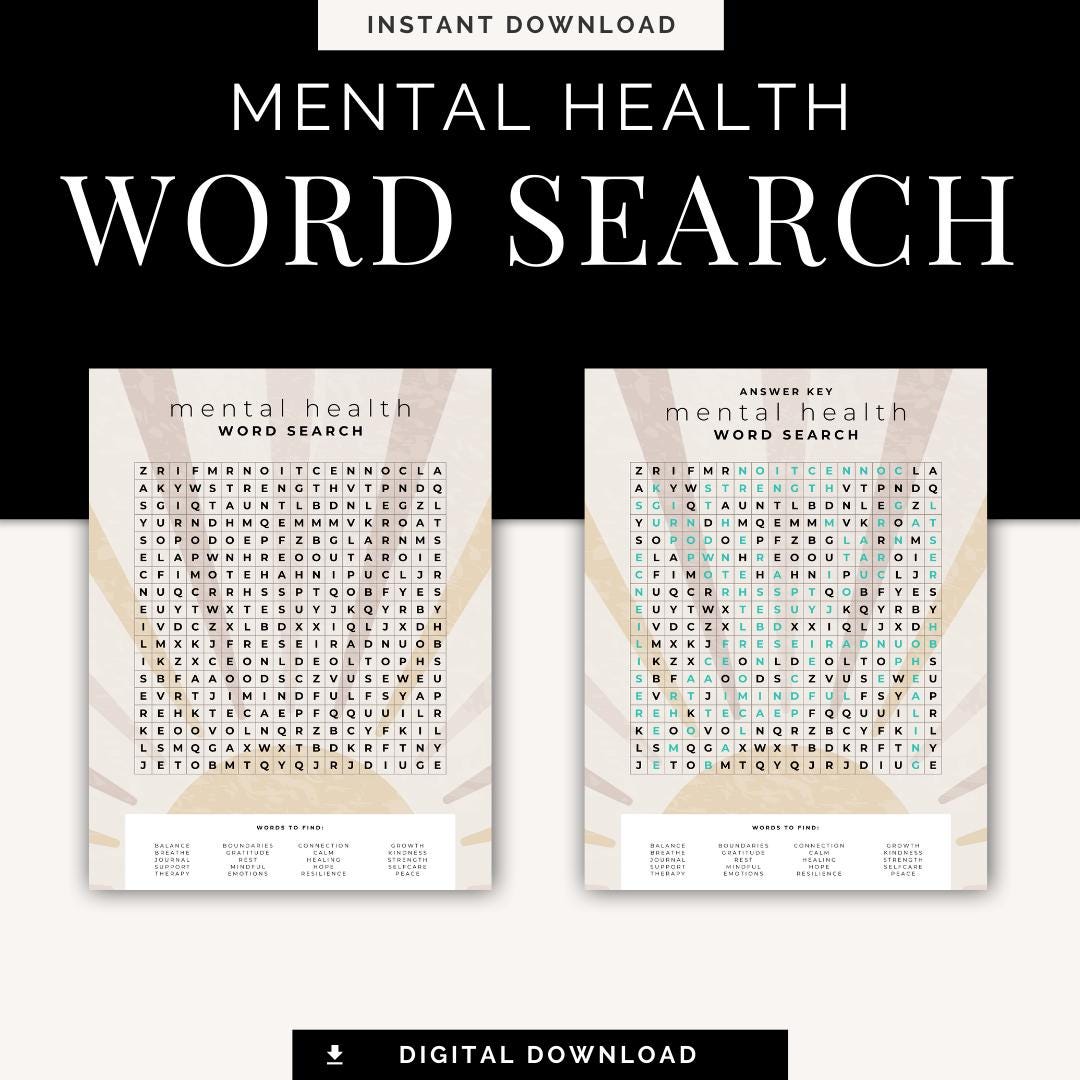 Mental Health Word Search Puzzle | Printable Self-care Activity ...