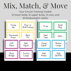 Printable Fitness Circuit Cards – 56 Exercise Flashcards for Full-body ...