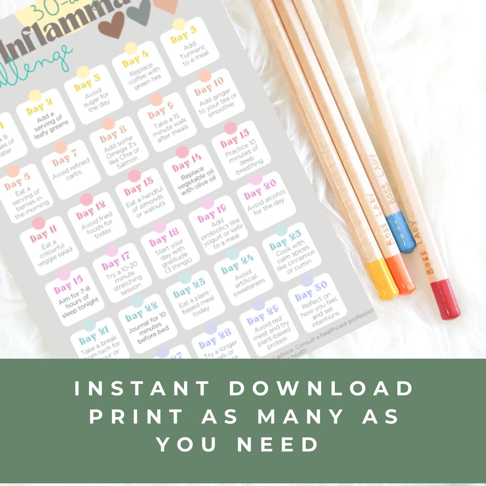 Défi 30 jours anti-inflammatoire Plan d'action bien-être imprimable ...