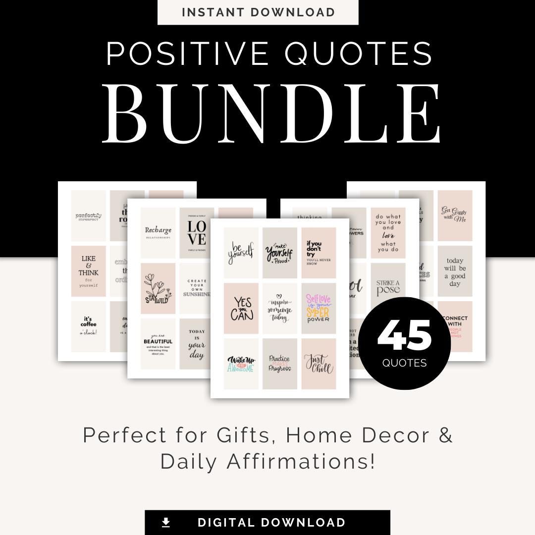 Printable Positive Quote Cards Bundle: 45 Motivational Cards ...