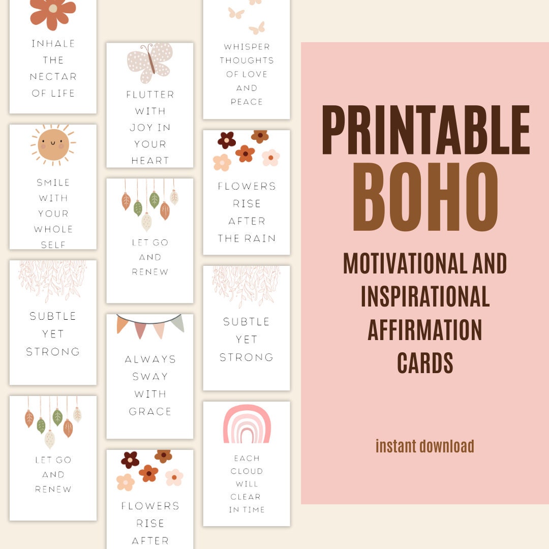 Boho Affirmation Cards: Printable Self-care Motivation (digital ...