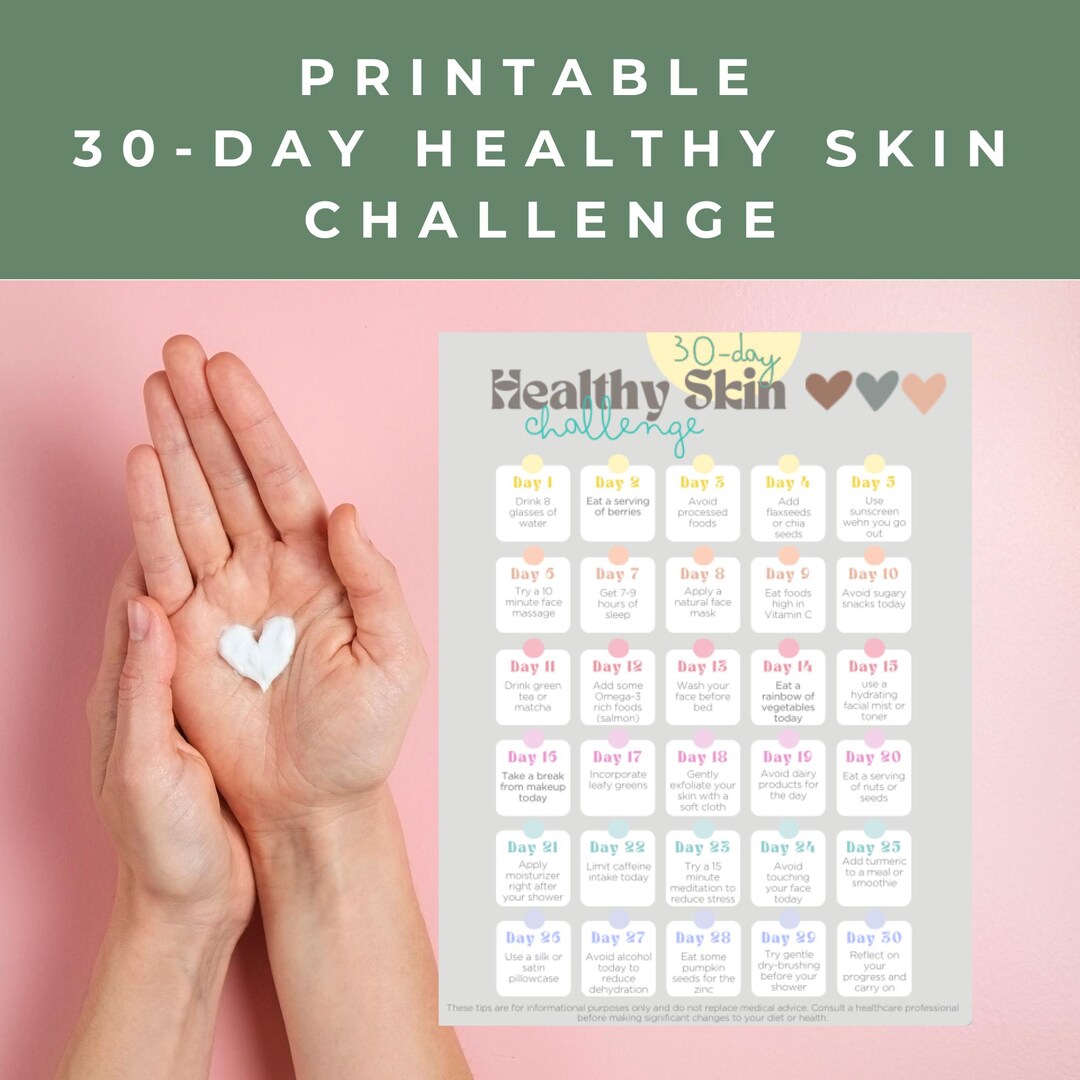 30-day Healthy Skin Challenge | Printable Self-care Tracker for Radiant ...