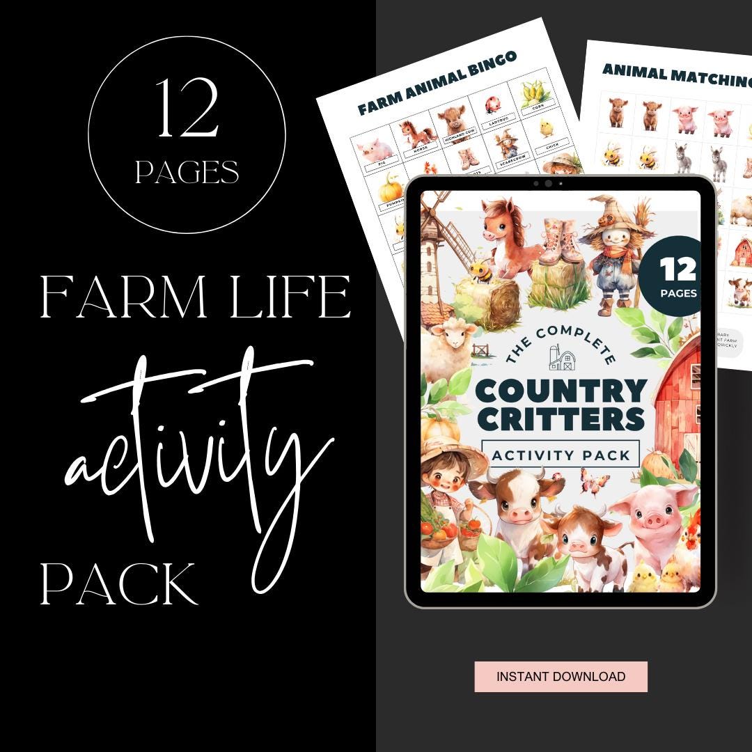 Farm Animal Printable Activity Pack | 12 Fun Pages for Kids | Colouring ...
