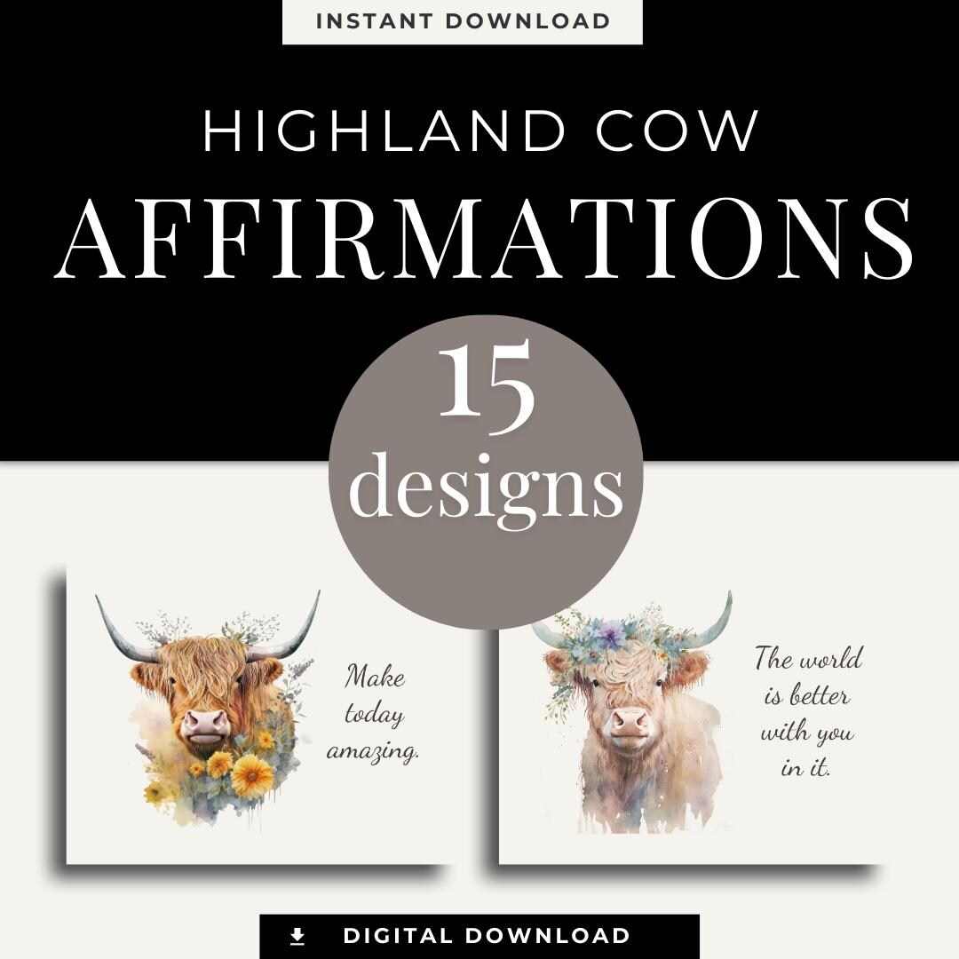 Highland Cow Affirmation Cards Printable | Motivational & Positive ...