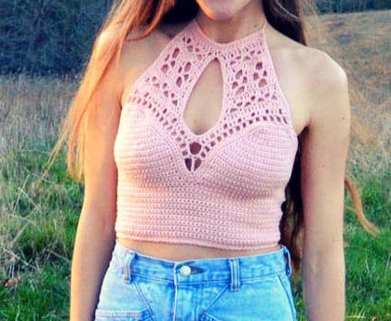 Crochet Crop Top Halter Pattern With Keyhole Cutout Gaia Etsy