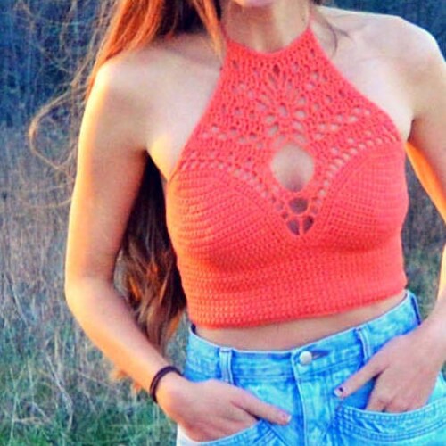 Lacy Crop Top Tankini Crochet Pattern Halter Festival Top Etsy Uk