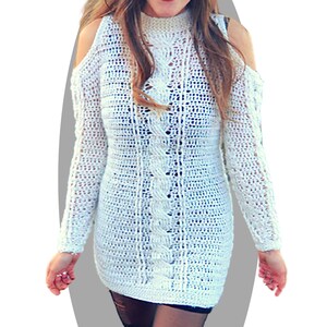 Crochet Sweater Dress Pattern Shoulderless and Cabled - Etsy UK