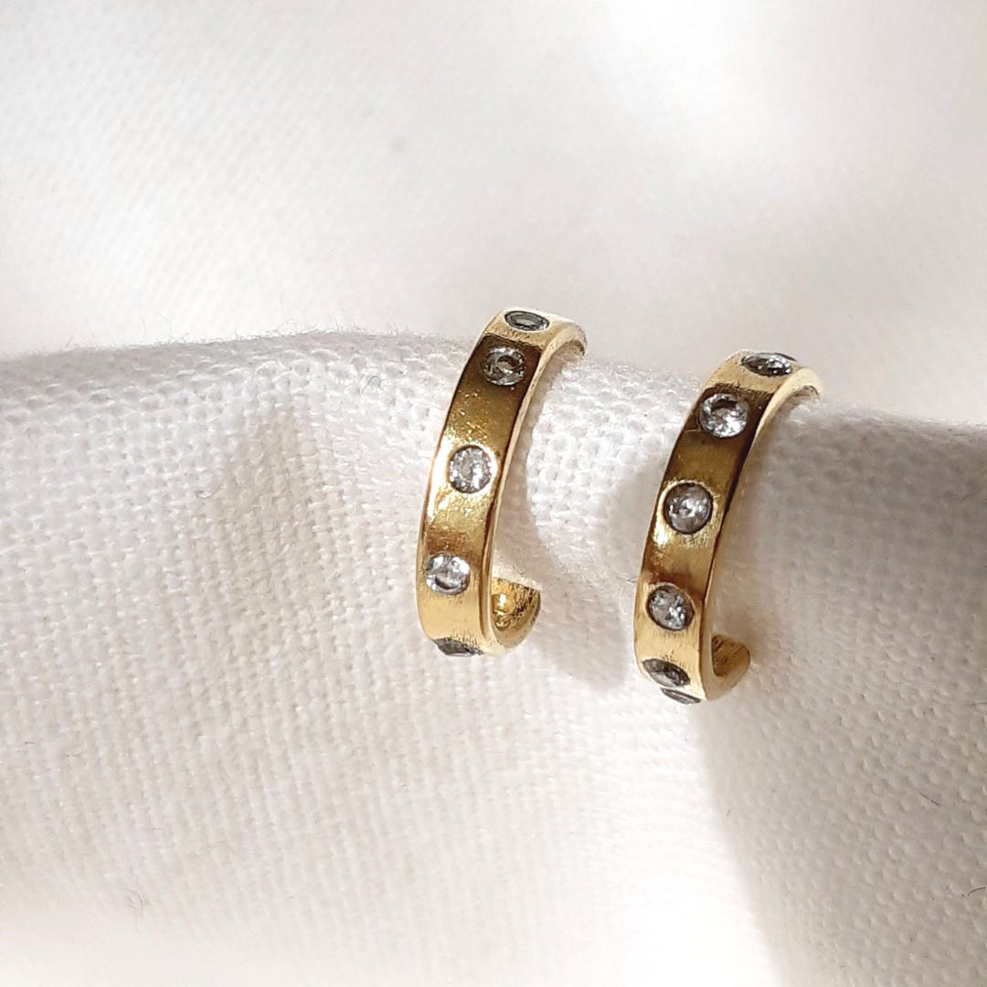Diamond Hoops. Mini Solid Gold Hoops With Lovely Diamonds in 9ct, 14ct ...