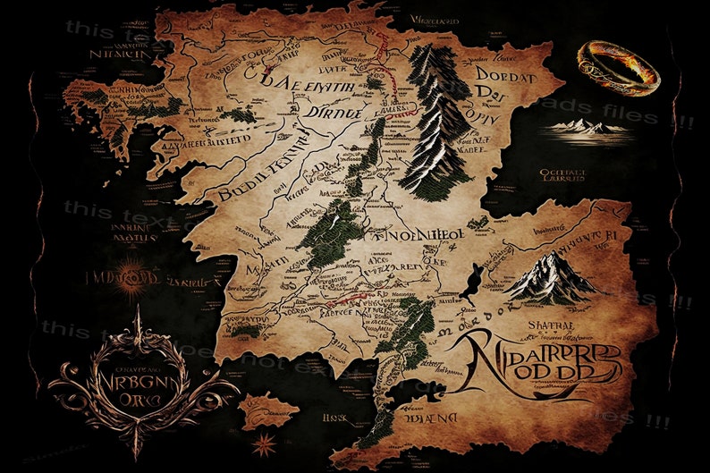 Middle Earth Map in a Lost Elven Language,lord of the Rings! - Etsy
