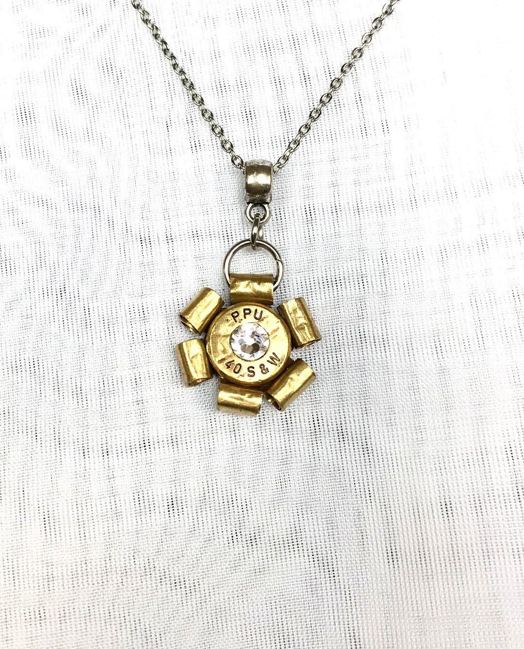 40 Caliber Bullet Flower Necklace With Swarovski Crystal, Women's ...
