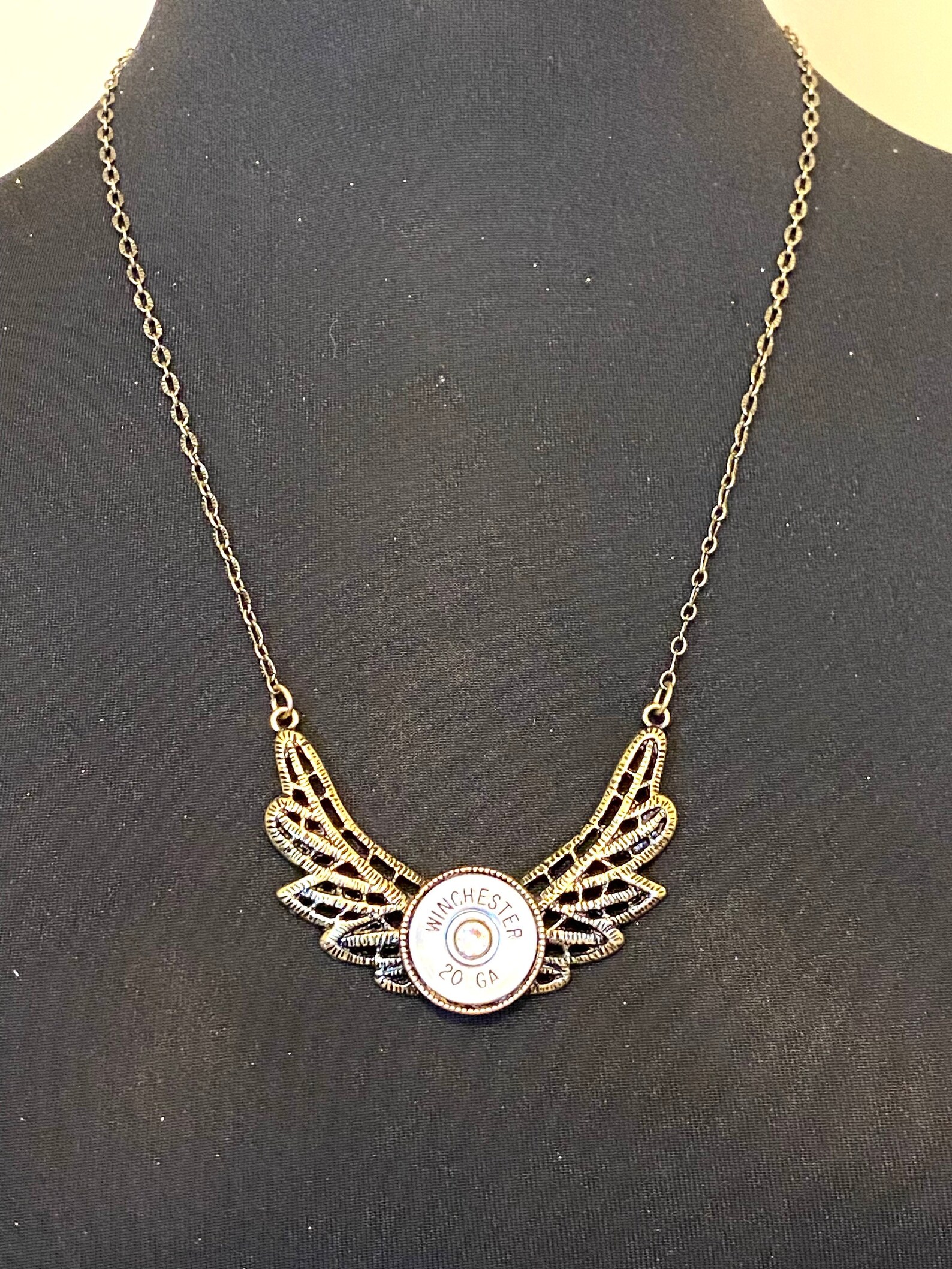 Brass Wings and 20 Gauge Shotgun Shell Necklace, Womens Gifts, Bullet ...