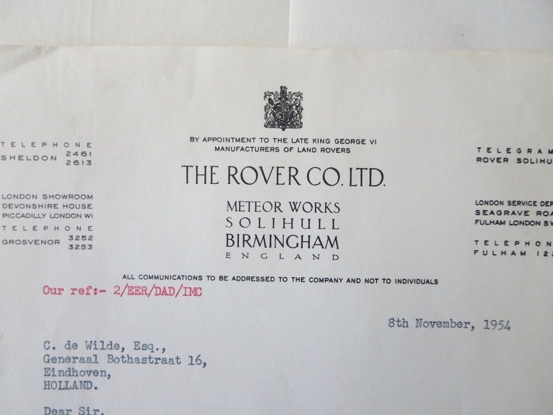 1948 1955 Rover Car Company Letter Letterhead Document Lot | Etsy