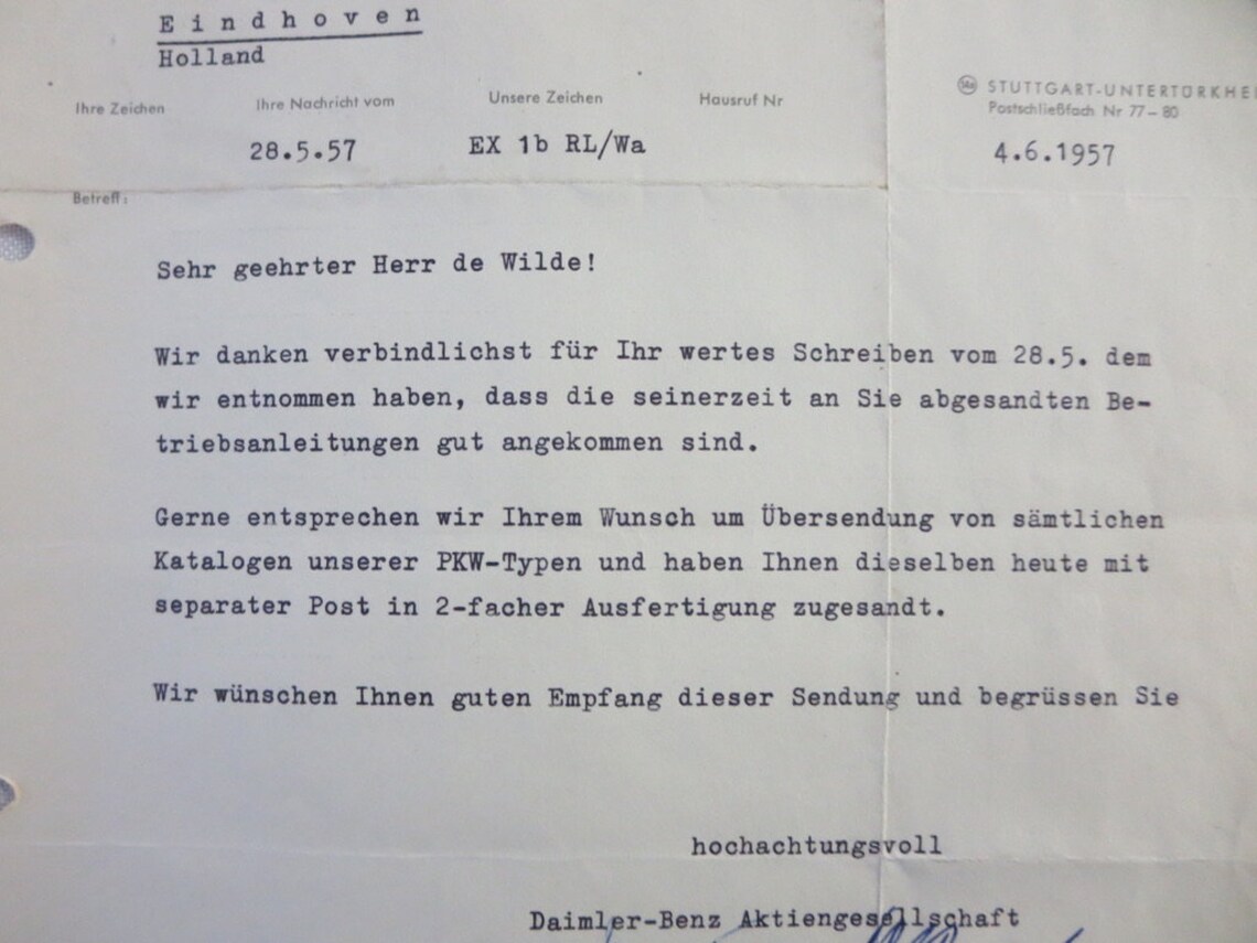1957 Mercedes Benz Daimler Letter Letterhead Document German Text - Etsy